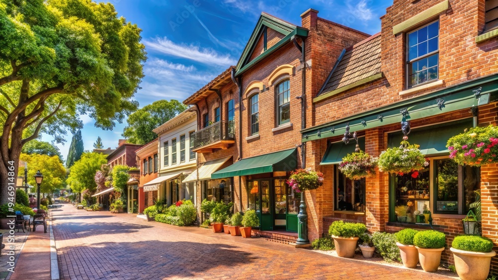 Historic brick buildings line the sunny streets of this charming ...