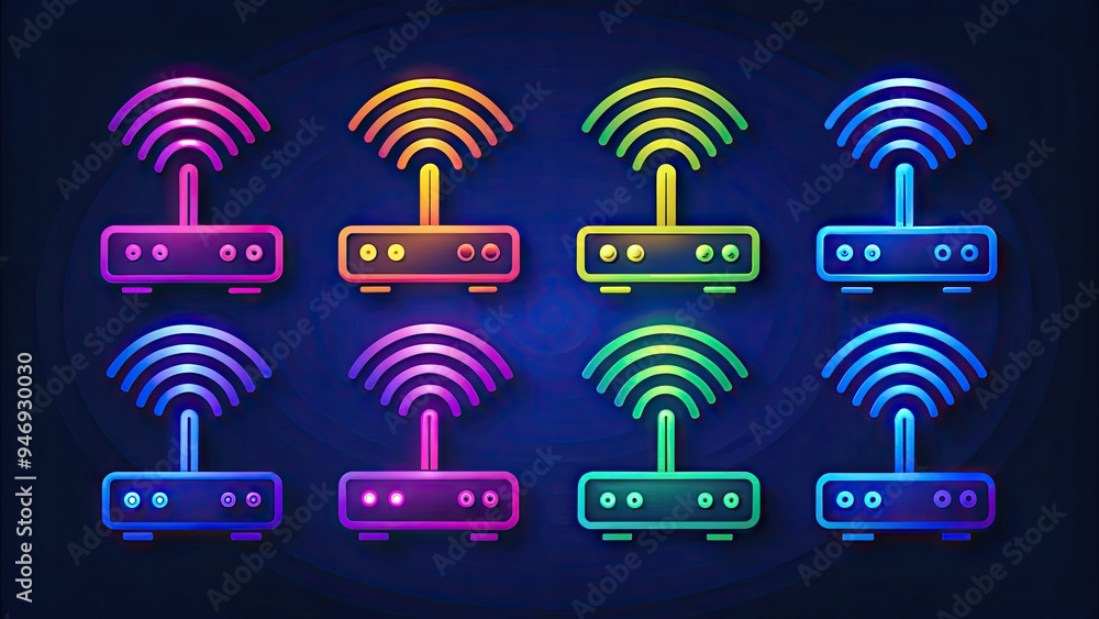 Modern vector illustration of various Wi-Fi signal strength indicators ...