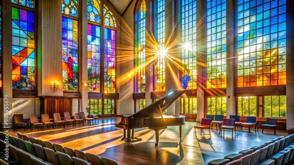 Photo & Art Print Sunlit stained-glass windows illuminate a serene ...