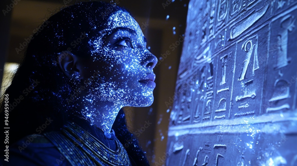 A powerful portrayal of Nut protecting the dead, her figure arching ...