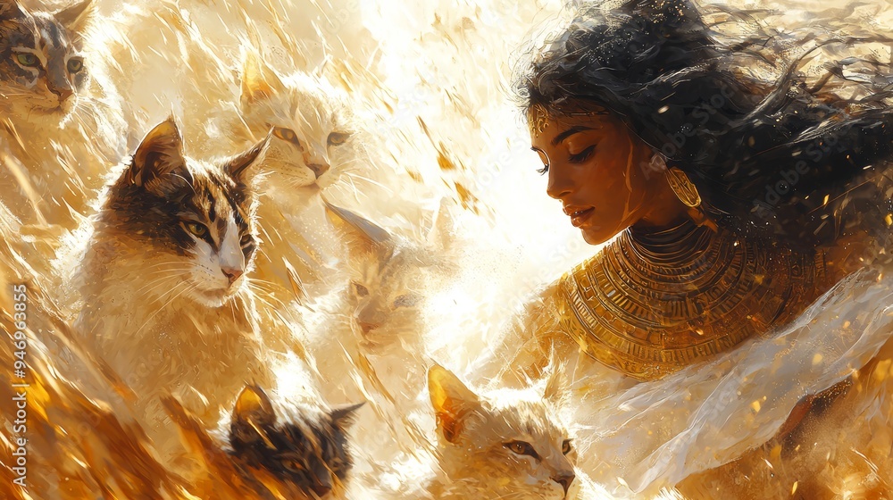 An artistic depiction of Pasht transitioning from her gentle form as ...