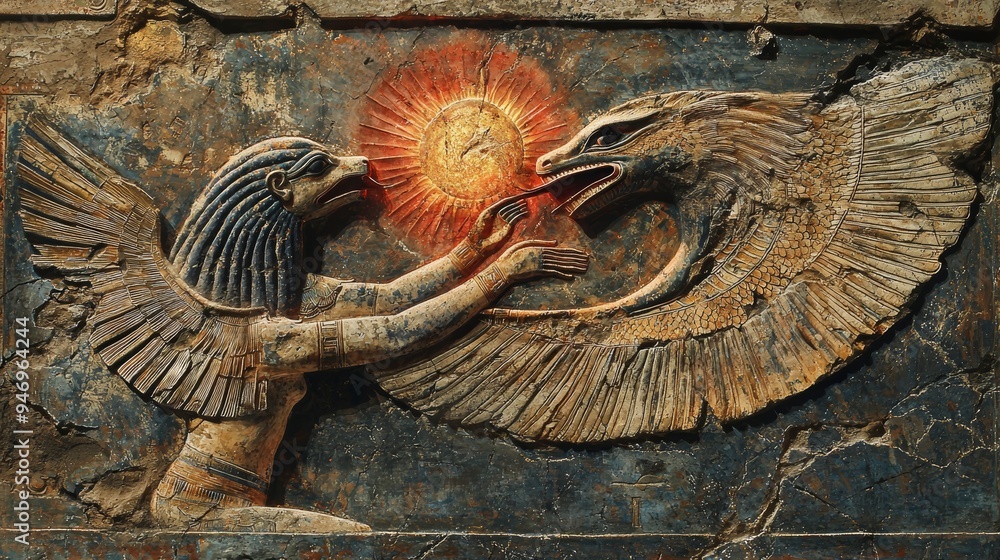 A mystical portrayal of Apophis being defeated by Ra, the serpent's ...