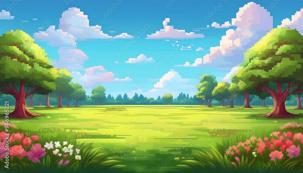 Pixel Art Park Background - pixelated game background showing a park ...