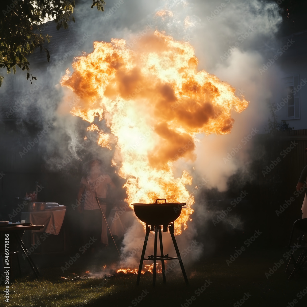 A barbecue grill produces a large dangerous fireball in a backyard ...