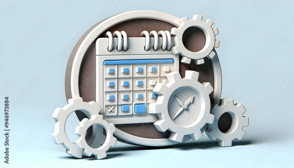 3D Border Frame with Calendar and Gear for Schedule Concept - Time ...