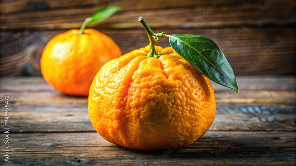 Vibrant orange-yellow hybrid citrus fruit with thick, rough, and ...