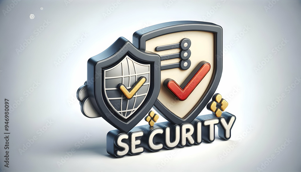3D Isolated Vector Shield and Tick Mark with Security Concept Word ...