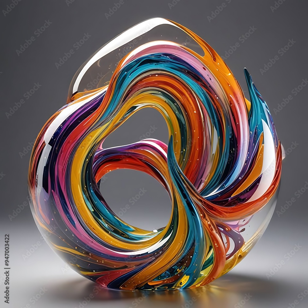 Poster A Mesmerizing Glass Sculpture With Fluid Intertwining Loops Of Vibrant Colors Wall Art