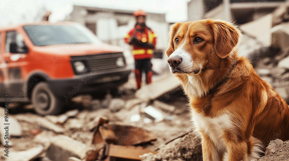 heroic animal rescue in earthquake disaster zone Stock Illustration ...