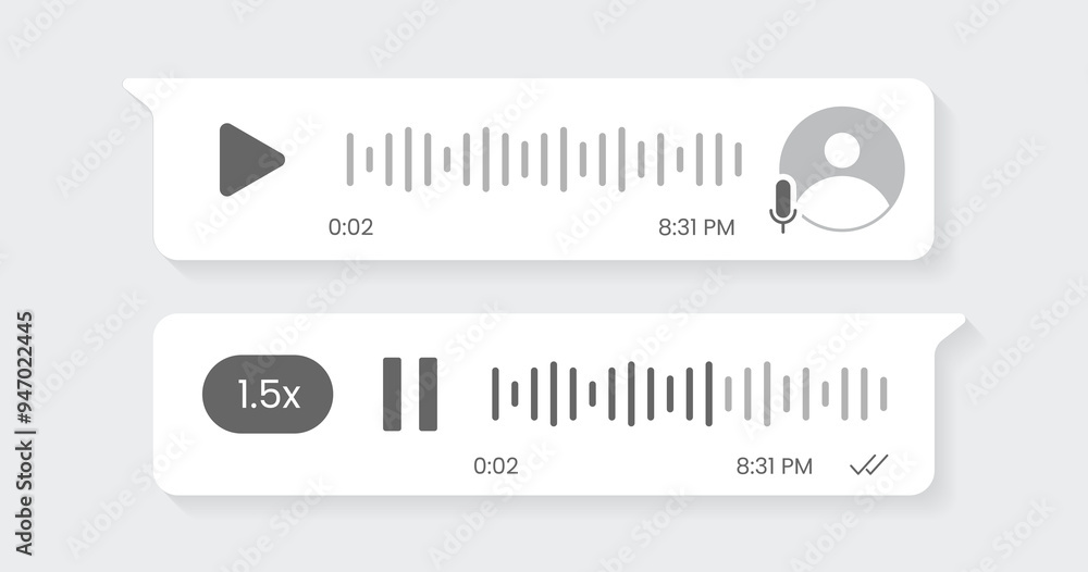 Voice Message UI Design with Play and Stop icon preview Audio message ...