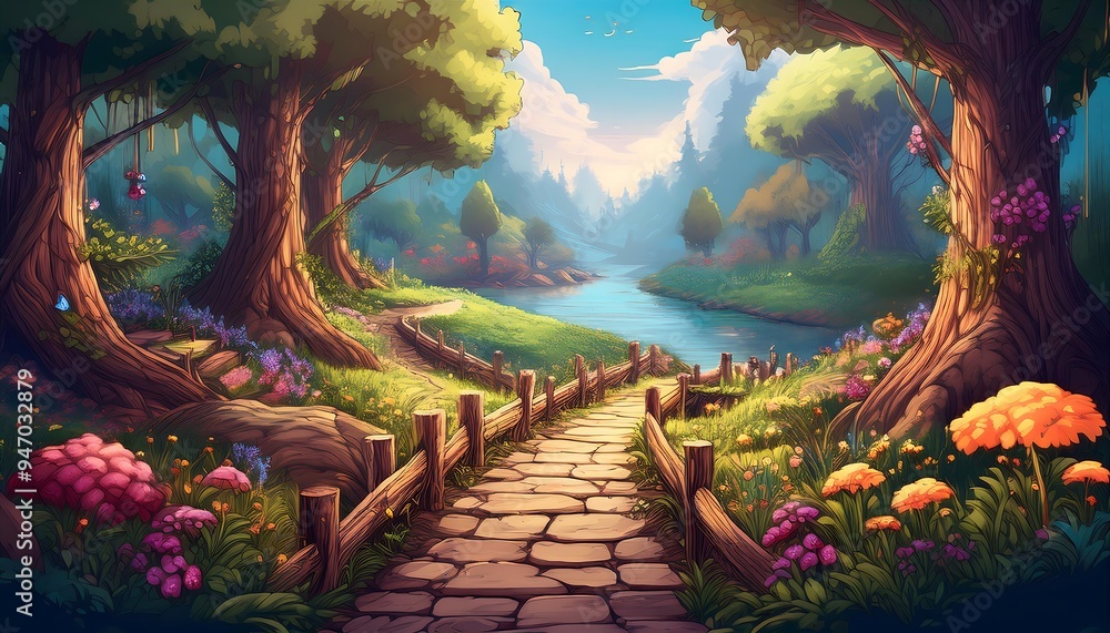 Forest Pathway with Pixelated Details - pixel art scene of a narrow ...