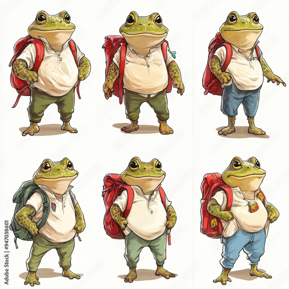 A six-panel character sheet featuring Toby, a cartoon toad going back ...