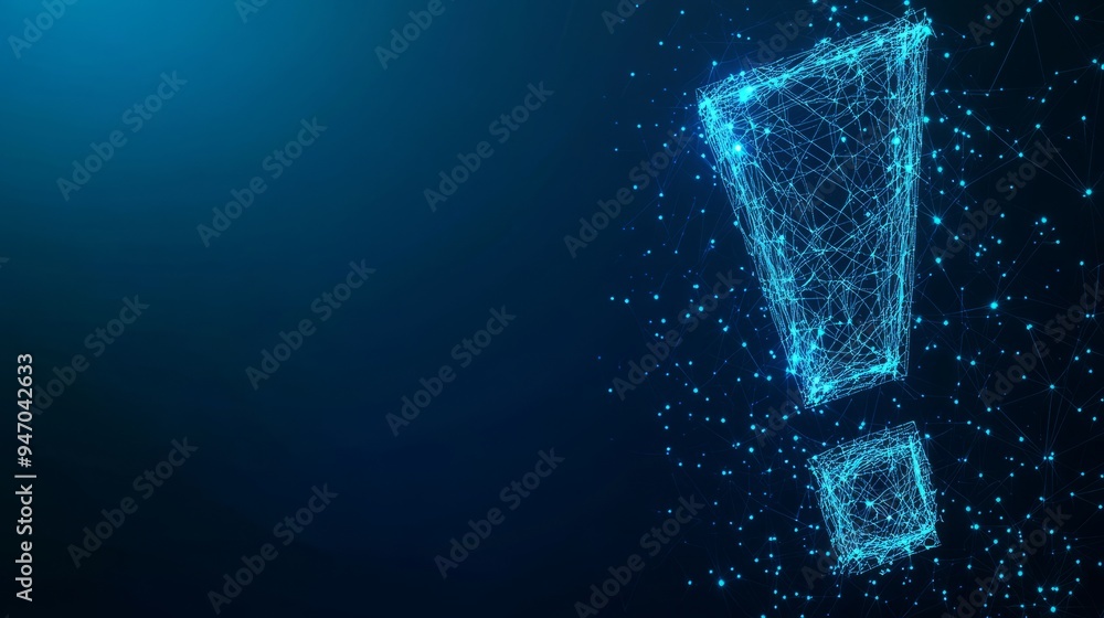 Abstract digital Exclamation mark. Attention icon. Futuristic low poly ...