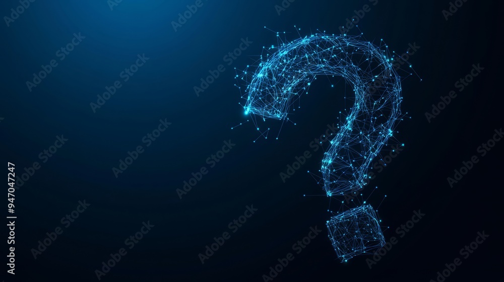 Abstract digital Question mark. Futuristic low poly wireframe Ask ...