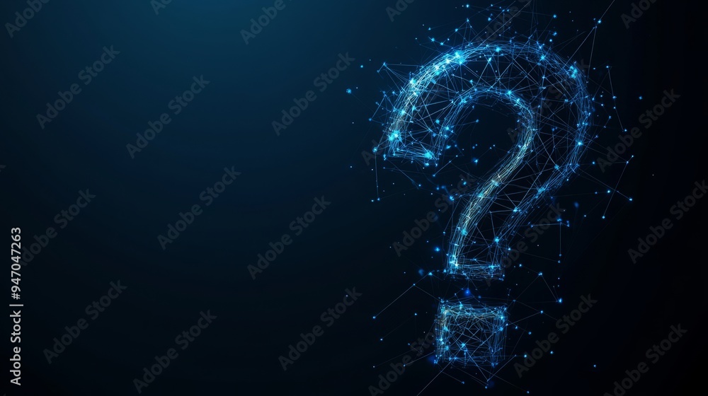 Abstract digital Question mark. Futuristic low poly wireframe Ask ...