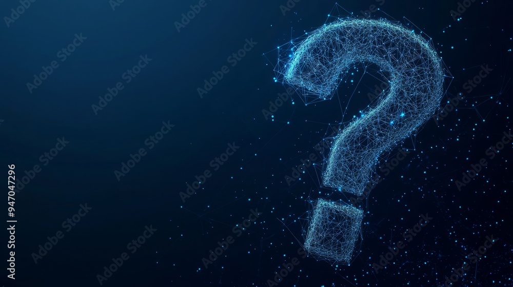 Abstract digital Question mark. Futuristic low poly wireframe Ask ...