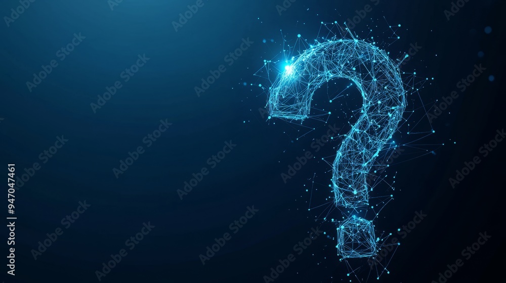 Abstract digital Question mark. Futuristic low poly wireframe Ask ...