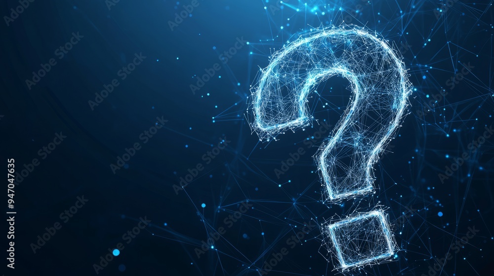 Abstract digital Question mark. Futuristic low poly wireframe Ask ...