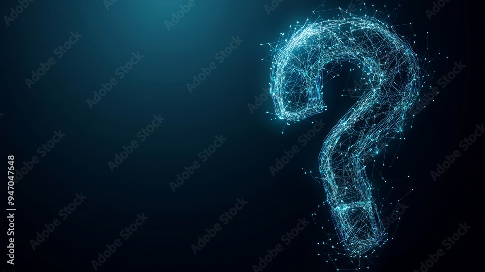 Abstract digital Question mark. Futuristic low poly wireframe Ask ...