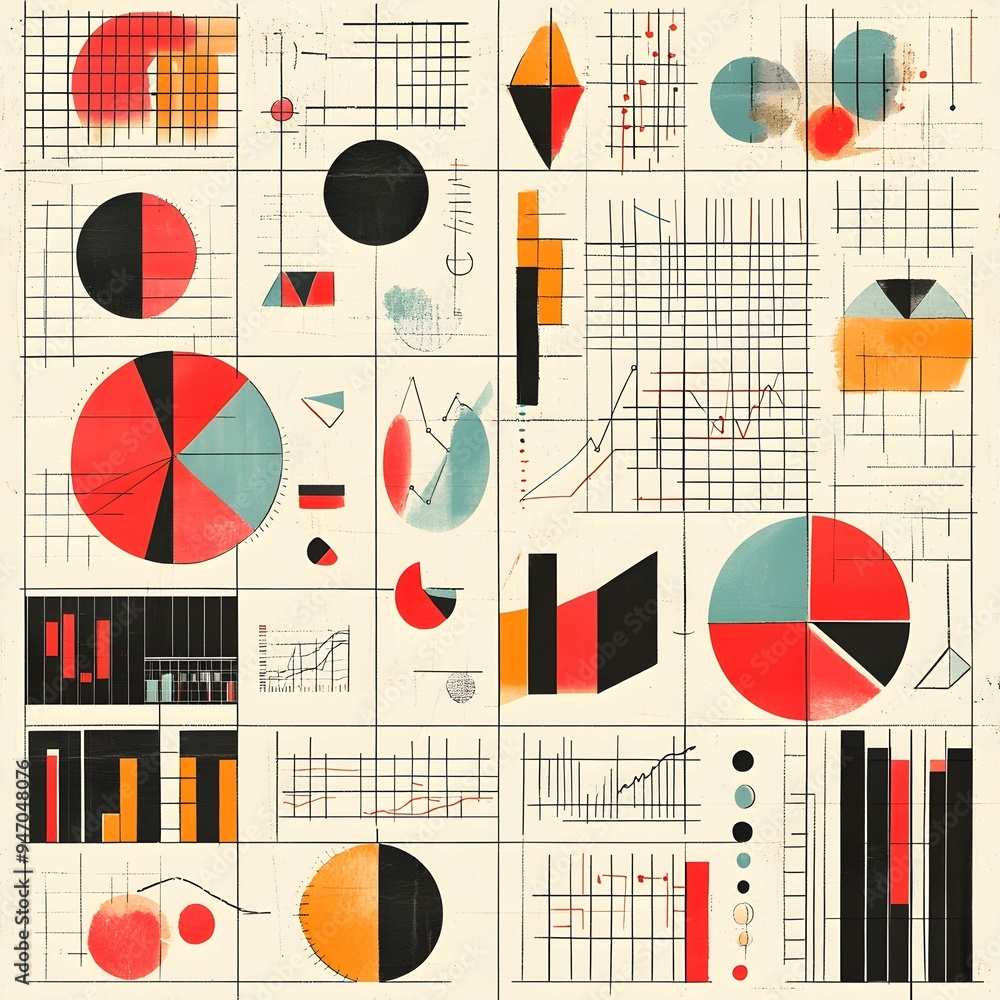 Repeating pattern of business graphs and charts in a clean modern ...