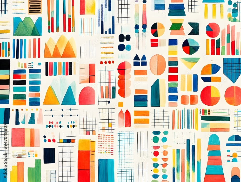 Seamless geometric pattern of repeating business graphs charts and data ...