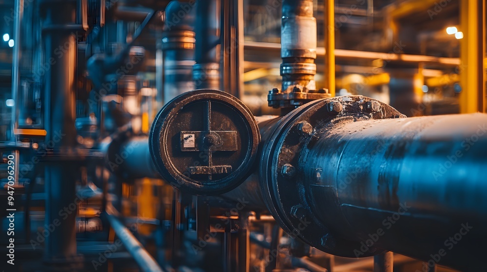 A long black pipe is shown in the foreground of a scene with other ...