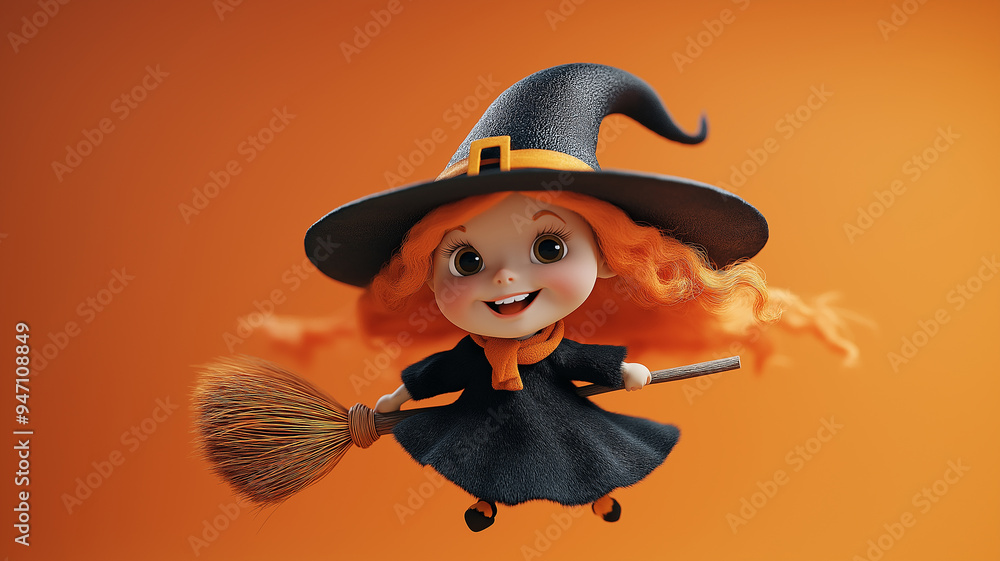 Cute Little Witch on a Broom. A adorable little witch with long, red ...