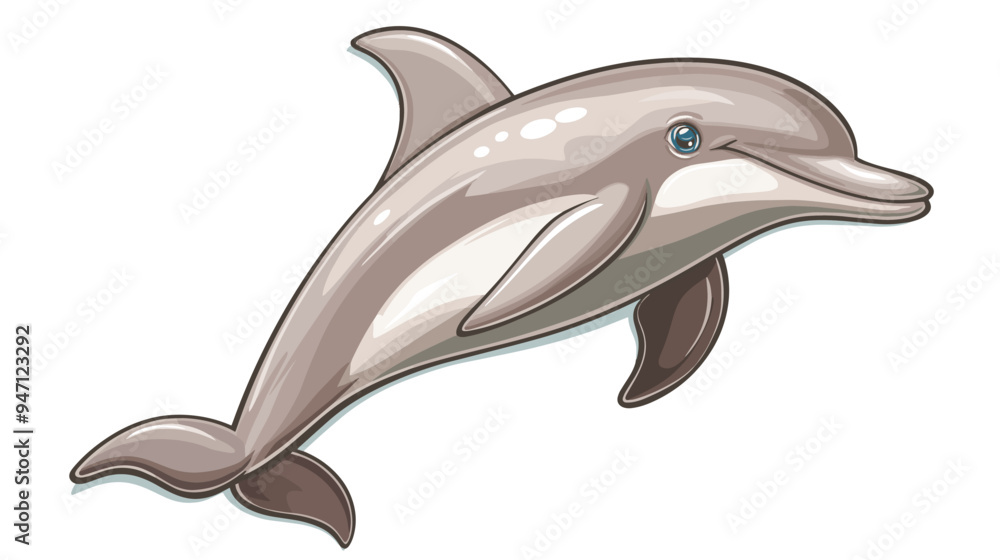 Dolphin with a rounded body, simple fins, and a happy face, white ...