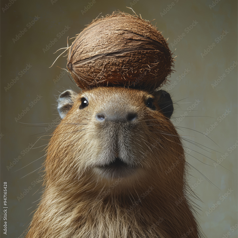 Capybara with Coconut on Its Head as a Hat, Natural Light foto de Stock ...