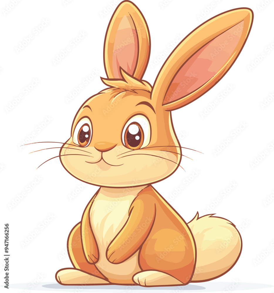 Round bunny with long ears, a fluffy tail, and a cute expression, white ...