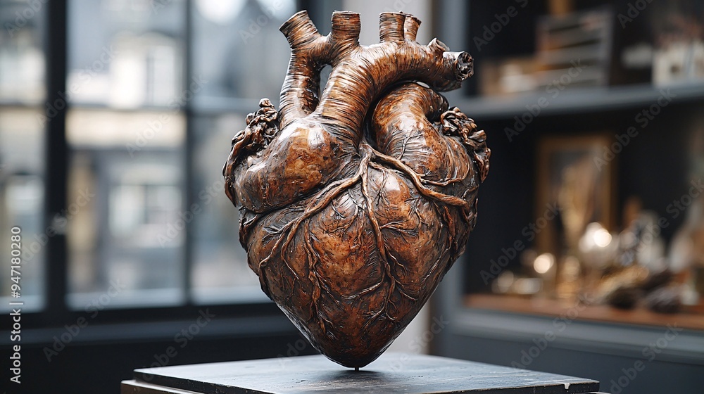 A highly detailed sculptural representation of a human heart carved out ...
