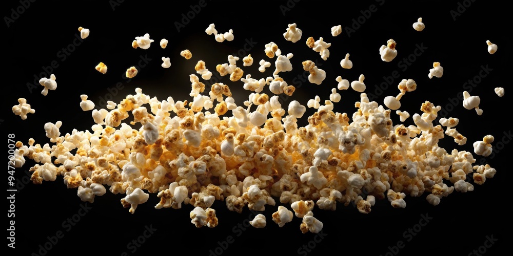 Flying popcorn isolated on a black background, popcorn, frame, flying ...