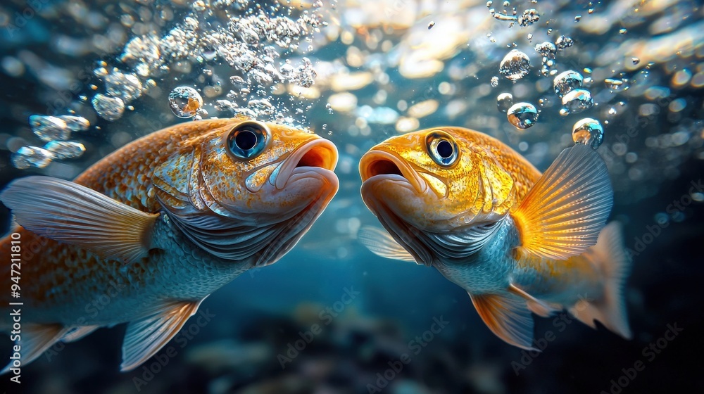 Two different species of fish swimming in opposite directions ...
