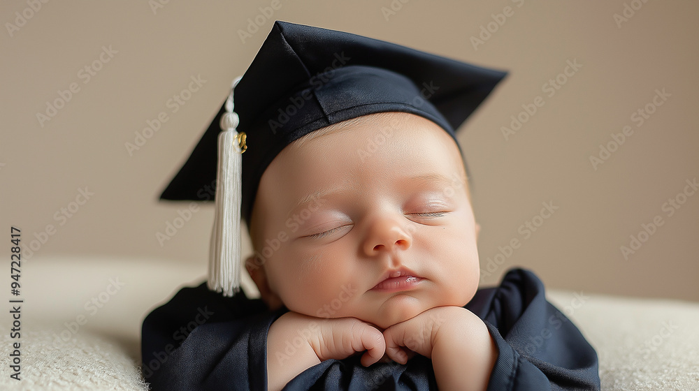 Arafed baby wearing a graduation cap and gown laying on a couch . AI ...
