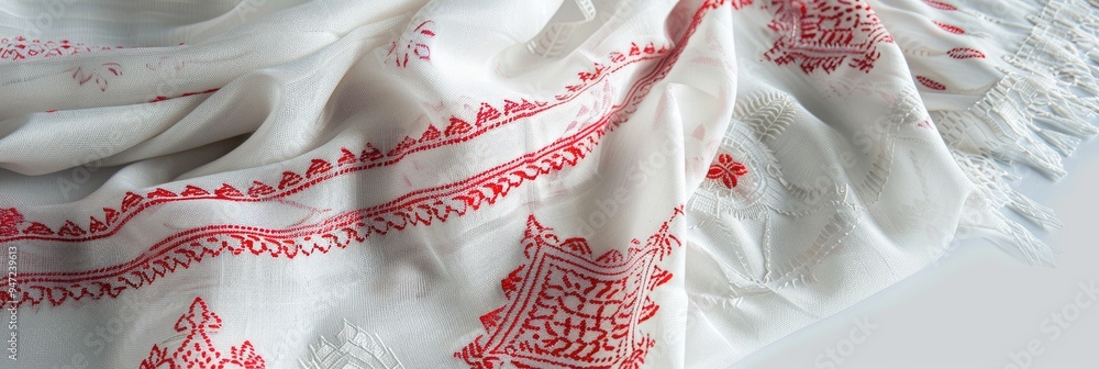 Traditional Arabic Shemagh with Maamoul in White and Red Colors Stock ...