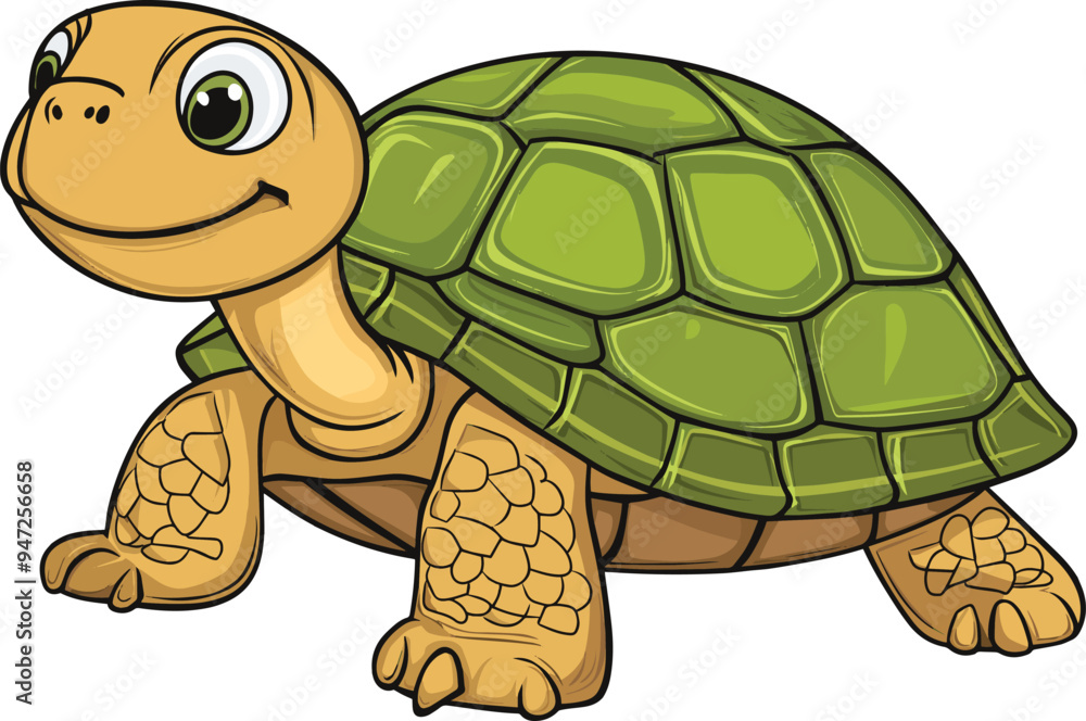 Turtle with a round shell, simple legs, and a gentle face, white ...