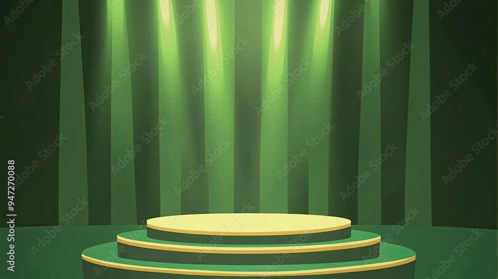 Green Stage with Spotlight and Circular Platforms Stock Illustration ...