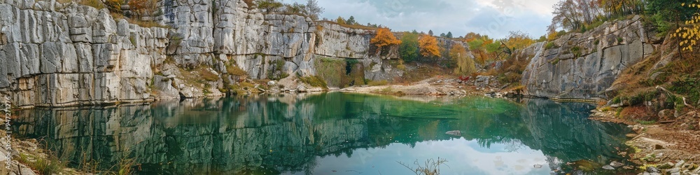Abandoned lake at the base of a limestone quarry Stock Photo | Adobe Stock