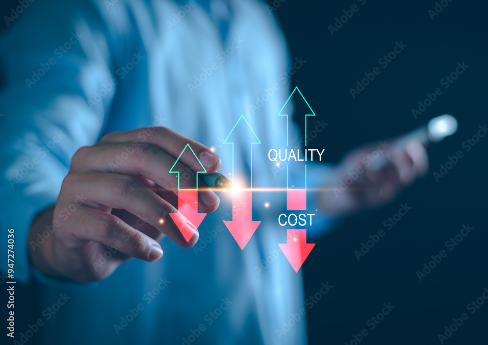 Cost reduction concept. Cost and quality control, business strategy and project management ...