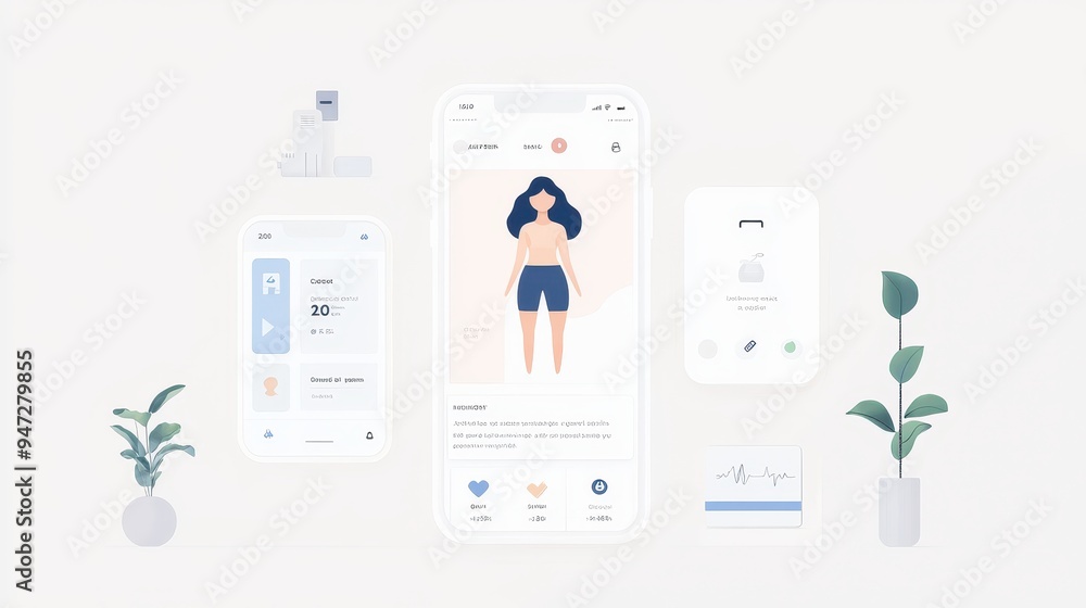 Fitness App Interface Design With Mobile Phone Mockup Heart Rate And