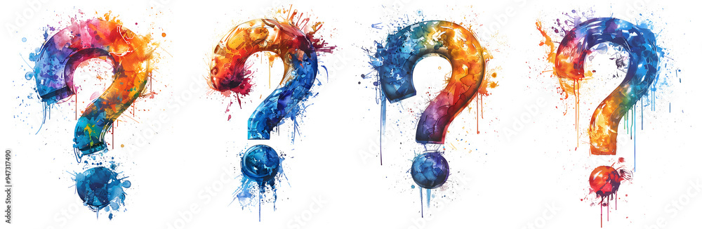 Set of Vibrant Watercolor Question Mark Clipart on white and ...
