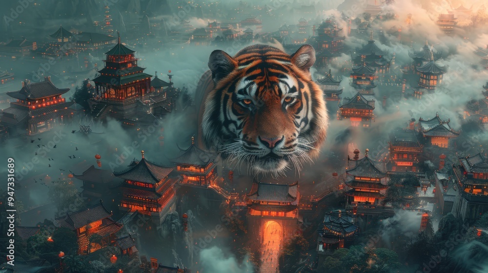 Immortal city of Chinese myth with elaborate, densely packed structures ...