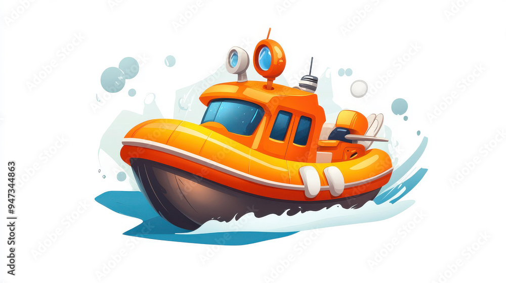 Vibrant illustrated jet boat scooter design, featuring a lively cartoon ...