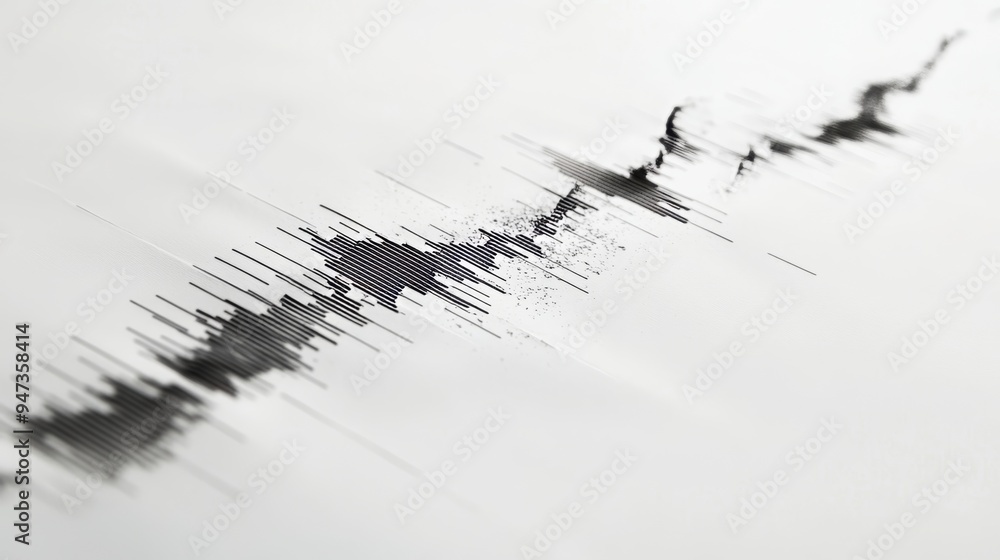 seismographic printout on white paper, white background, copy and text ...