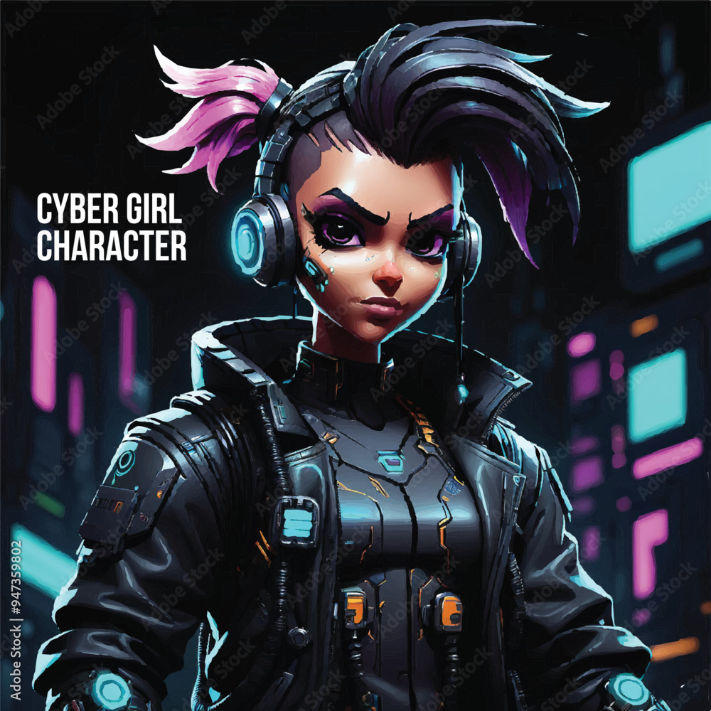 Cyberpunk mascot cartoon character with black background | Cyber Demon ...