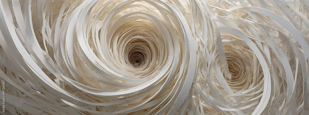 A 3D sculpture of a swirling vortex of abstract, translucent ribbons ...