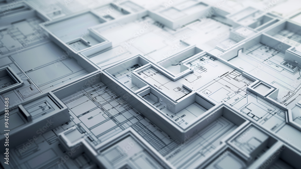 Floor plan, construction planning, blue print or floor drawing in white ...