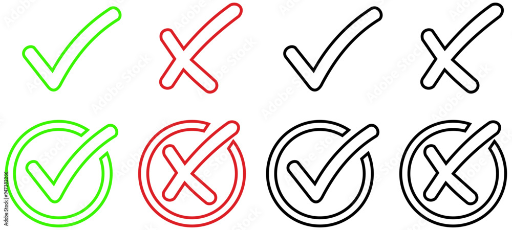 Check mark line icon button set. check box icon with right and wrong ...