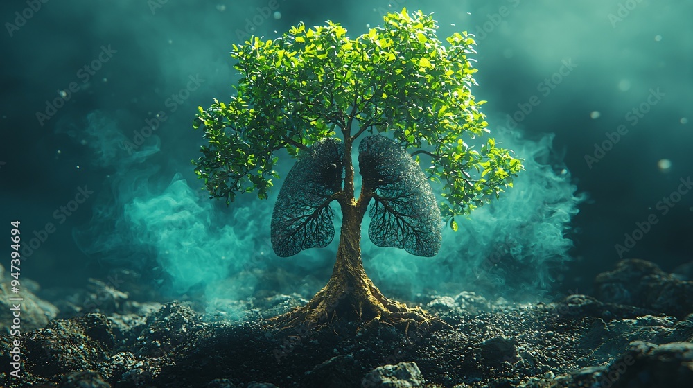 An artistic rendering of lungs as a tree, with branches representing ...