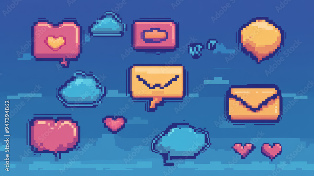 8-bit pixel art speech bubbles and message dialog boxes, vector icons ...